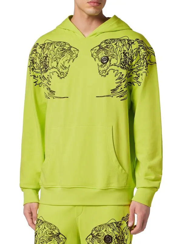 PLEIN SPORT Graphic Print Cotton Hoodie - Yellow