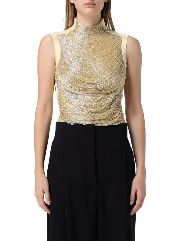 Cult Gaia Draped Embellished High Neck Top - Gold