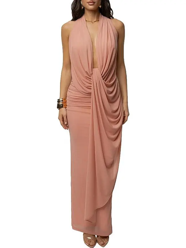 JLUXLABEL Alaina Plunge Maxi Dress - Peach