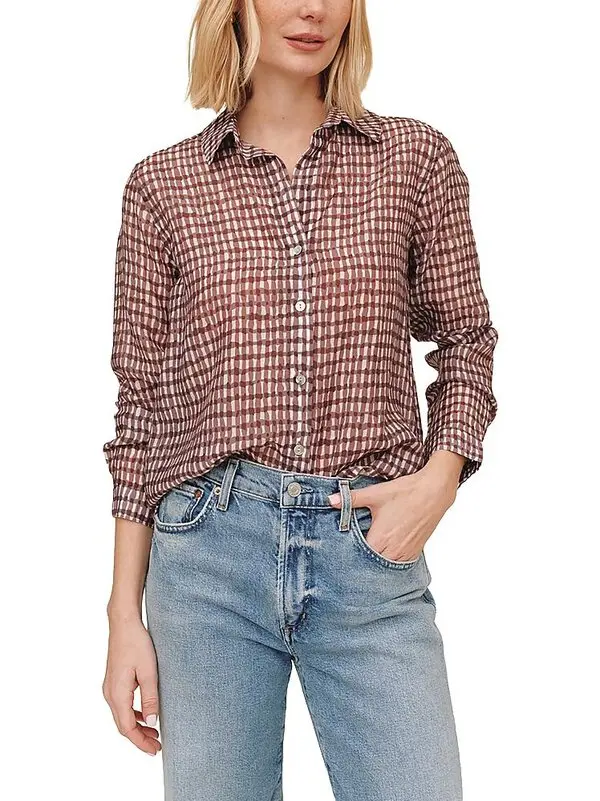 Bella Dahl Classic Button Down Shirt - Plum Gingham Print