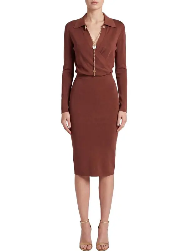 Elisabetta Franchi Long Sleeve Dress - Brown