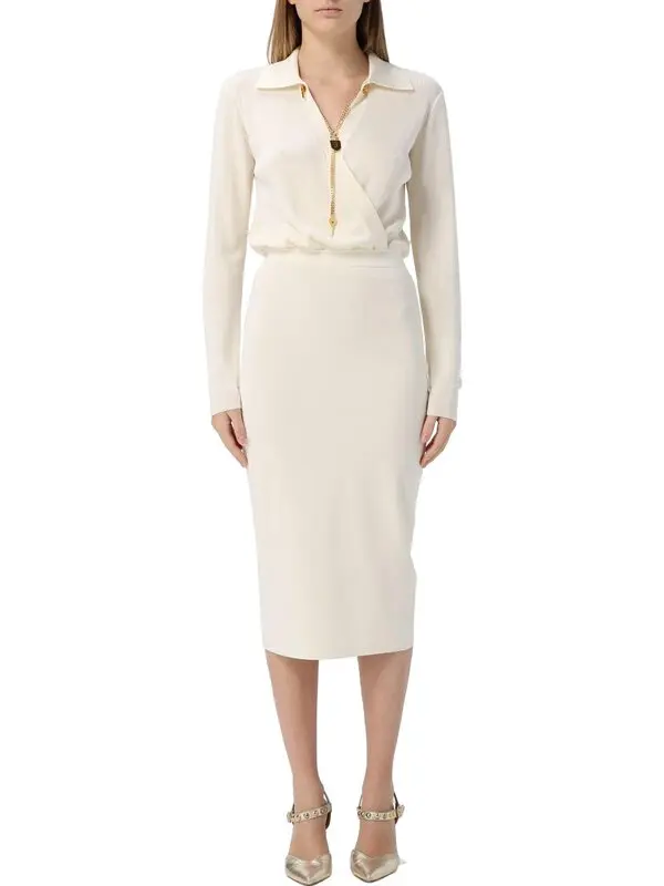 Elisabetta Franchi Long Sleeve Dress - White