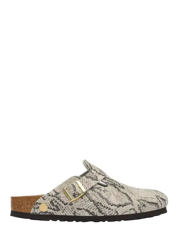 BIRKENSTOCK Boston Suede Mules With Python Print - Beige