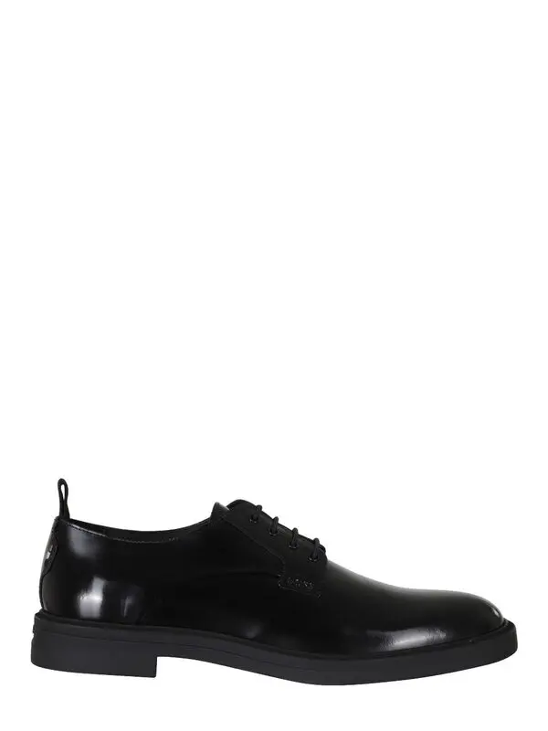 BOSS Calev Smooth Leather Derby Shoes With Embossed Logo - Black