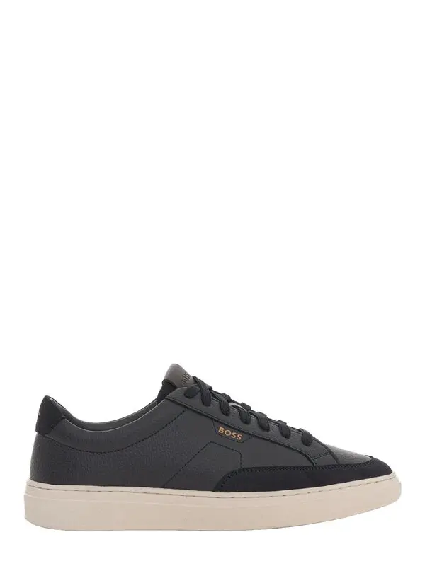 BOSS Kieran Grained Leather Low-top Trainers With Printed Logo - Blue