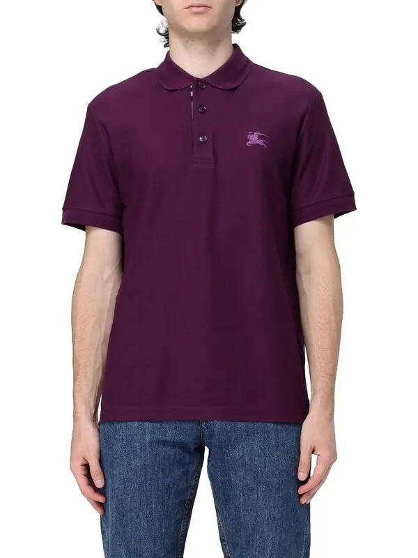 Burberry Short-sleeved Cotton Polo Shirt With Equestrian Knight Logo - Violet
