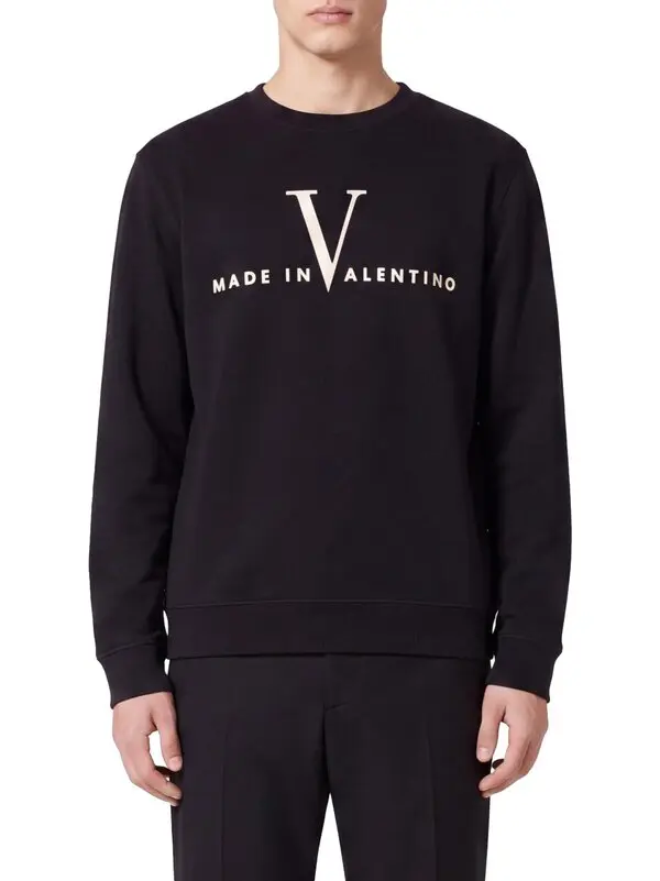 Valentino Garavani Crewneck Cotton Sweatshirt With Contrast Logo - Black