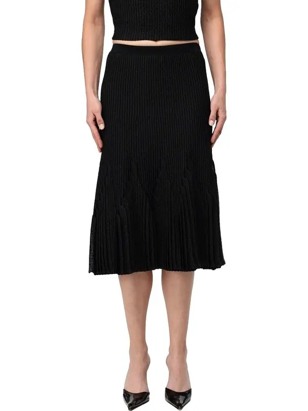 Elisabetta Franchi Ribbed Knit Midi Skirt - Black