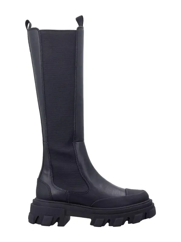 GANNI Knee-high Recycled Leather Chelsea Boots With Chunky Lug Sole - Black