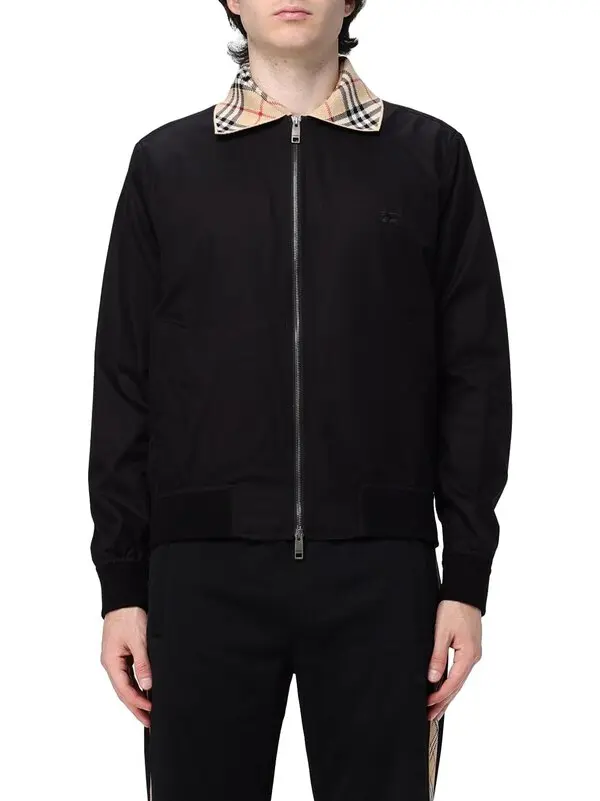Burberry Lightweight Cotton Bomber Jacket With Check Collar - Black