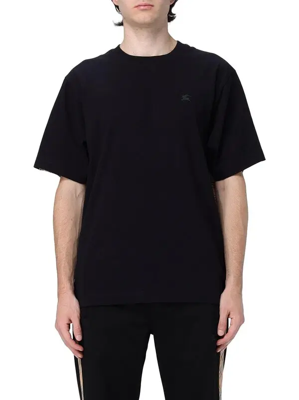 Burberry Ekd Logo Cotton T-shirt With Vintage Check Details - Black