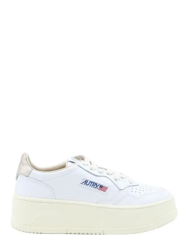 AUTRY Medalist Platform Low Leather Sneakers With Perforated Toe And Cut-out Logo - White