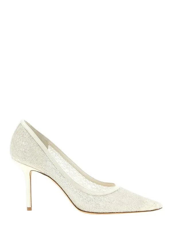 JIMMY CHOO Glittered Mesh Pumps - White