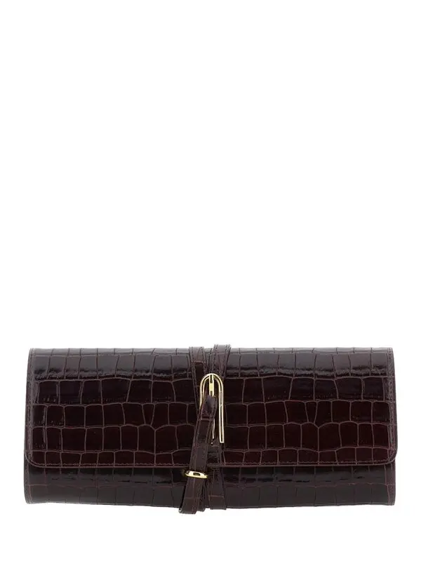 LIFFNER Smooth Calfskin Clutch Bag With Flap And Buckle Closure - Burgundy