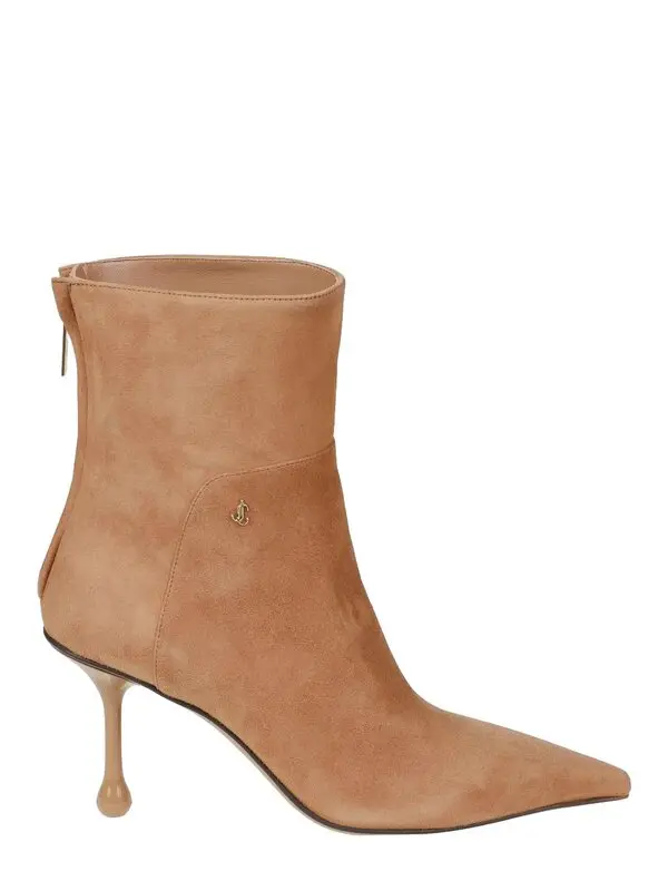 JIMMY CHOO Suede Ankle Boots With Teardrop High Heel - Beige