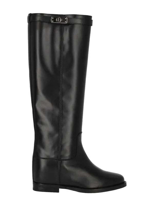 VIA ROMA 15 Knee High Buckled Suede Boots - Black