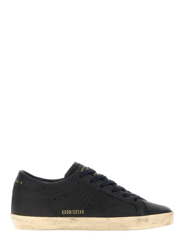 GOLDEN GOOSE Super-star Grained Leather Sneakers With Laminated Logo - Navy