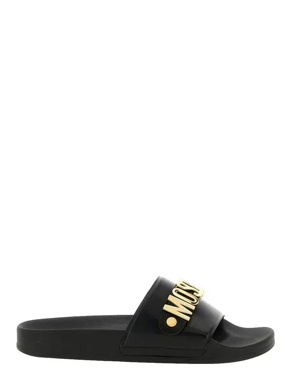 Moschino Pvc Slides With Contrasting Lettering Logo - Gold