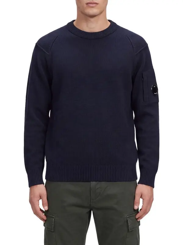 C.P. COMPANY Wool Blend Crewneck Jumper With Ribbed Details - Blue