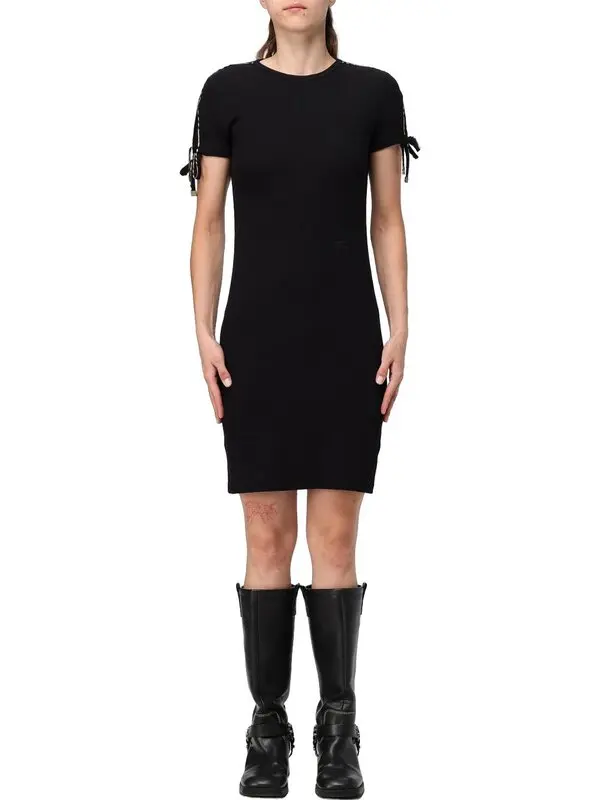 Burberry Ribbed Dress With Tie Detail Sleeves - Black