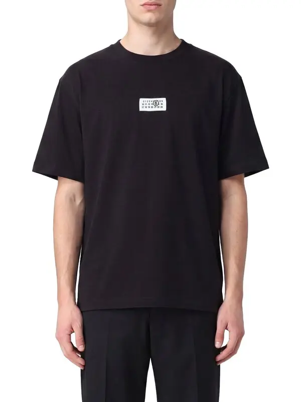 MAISON MARGIELA Cotton T-shirt With Contrast Logo And Dropped Shoulders - Black