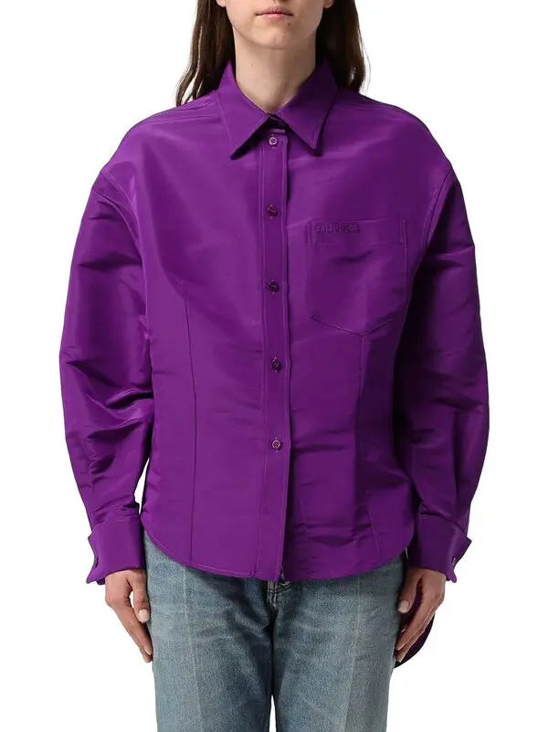 Balenciaga Button-up Shirt With Pocket Detail - Violet