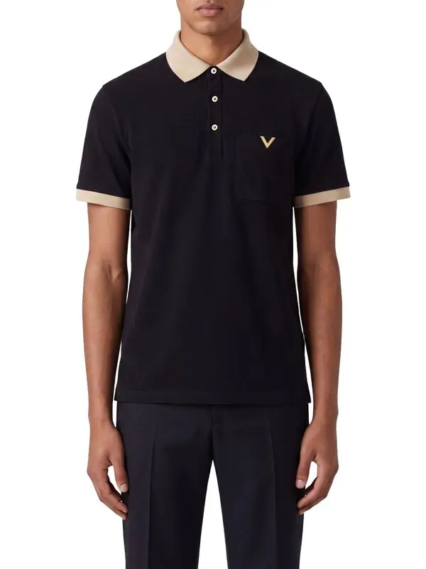 Valentino Garavani Vlogo Signature Cotton Polo With Contrast Trims - Black