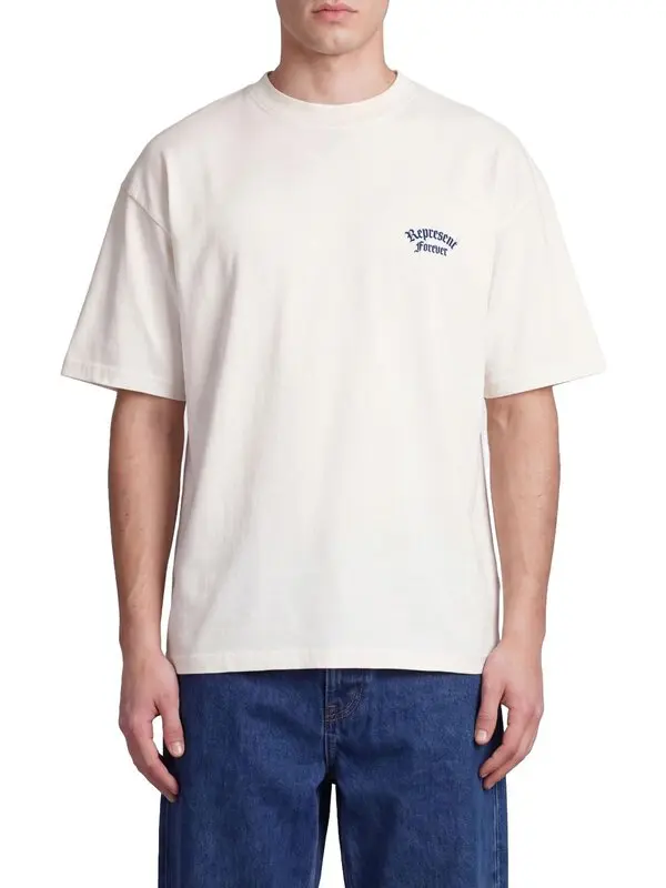 REPRESENT Cotton T-shirt With Graphic Print And Contrast Logo - White