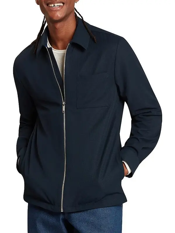 Ted Baker London Frenkie Waffle Knit Zip Overshirt - Navy