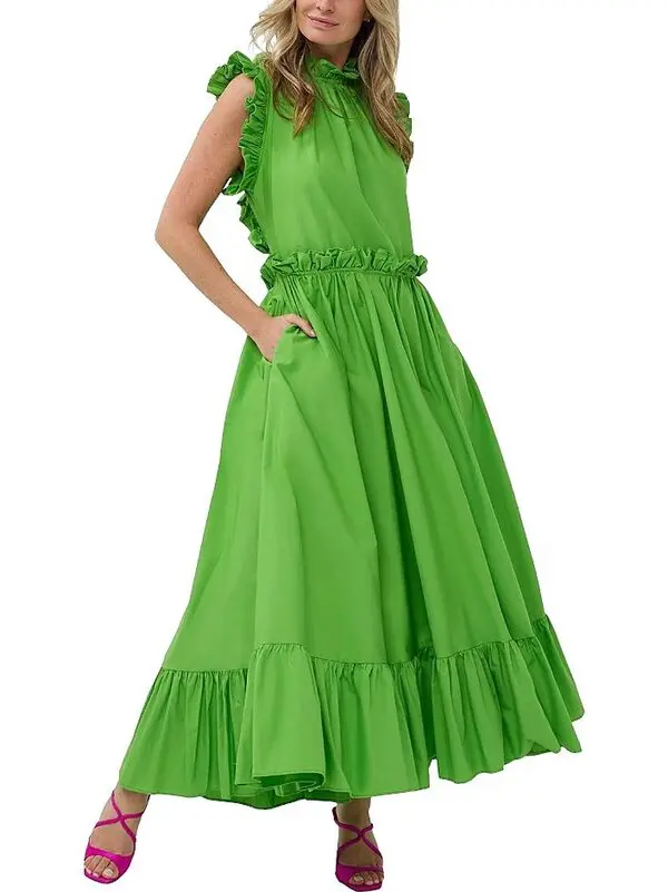 MARIELLE STOKKELAAR Martinique Open-back Maxi Dress With Ruffled Details - Green