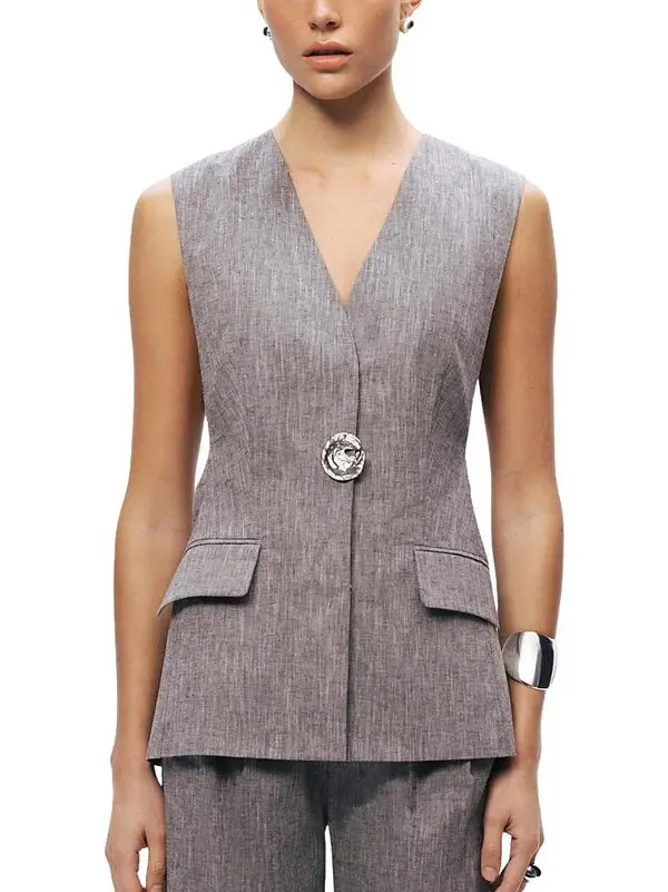 NOCTURNE Tailored Button Front Vest - Grey