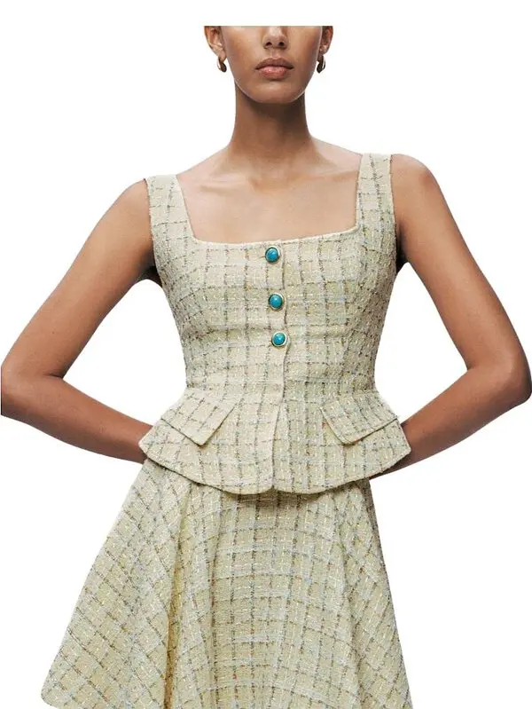NOCTURNE Button Detailed Tweed Bustier With Peplum - Multi-colored