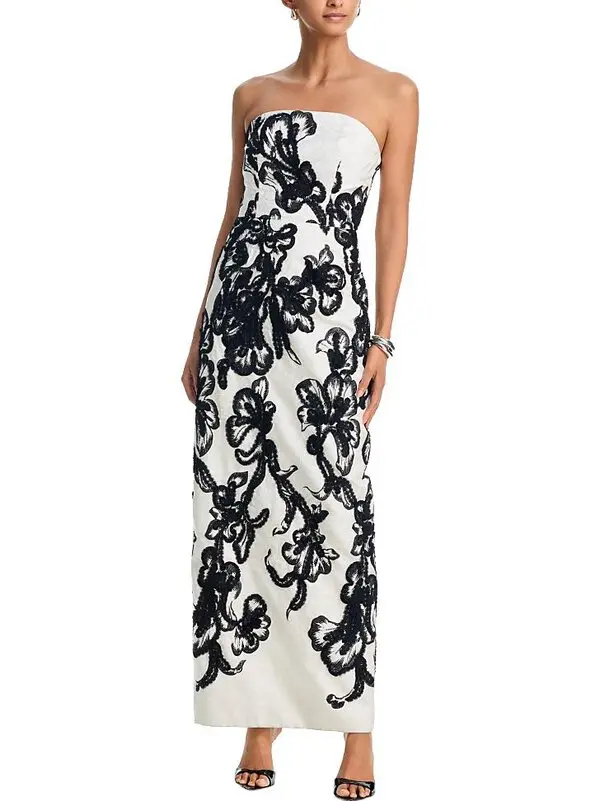 MILLY Orion Chiffon Embroidered Maxi Dress - White/black