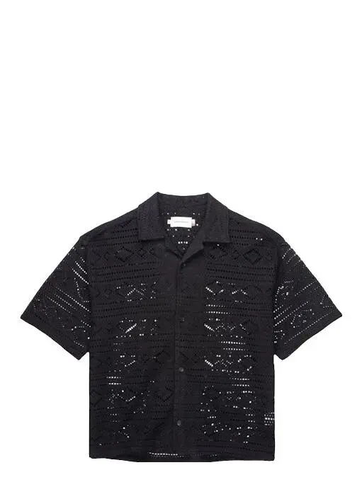 HONOR THE GIFT Pointelle Crochet Camp Collar Shirt - Black