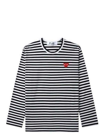 Play Comme Des Garcon Heart Logo Striped Long Sleeve T-shirt - Black