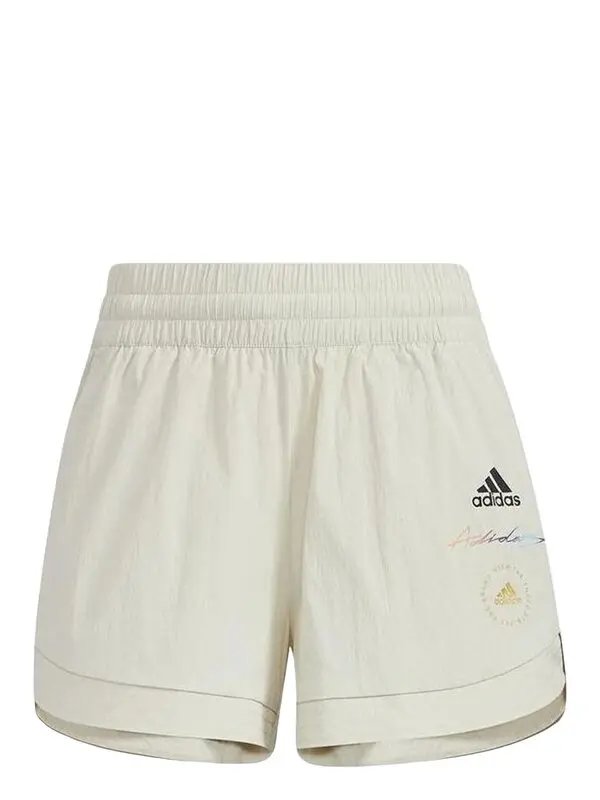 Adidas Logo Elastic Waist Athletic Shorts - White
