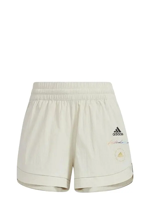 Adidas Logo Elastic Waist Athletic Shorts - White