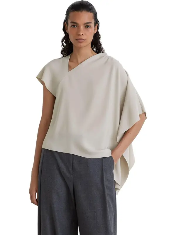REISS Jade Asymmetric Draped-sleeve Top - Light Grey