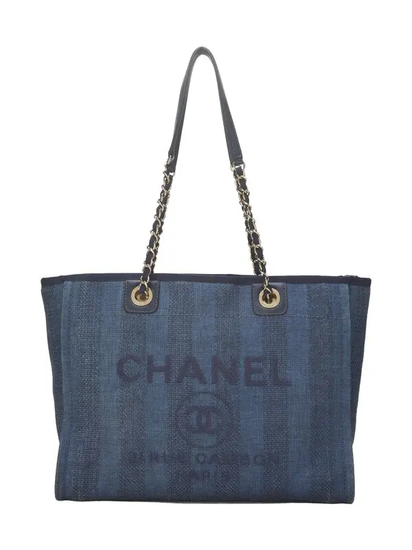Chanel Raffia Deauville Tote - Navy