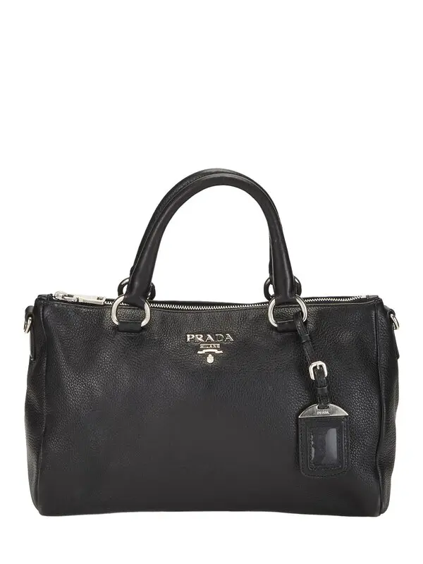 Prada Vitello Daino Convertible Zip Handbag - Black