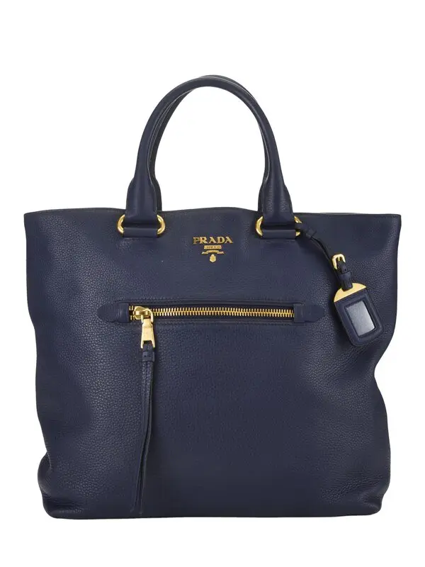 Prada Vitello Daino Shopping Tote - Navy
