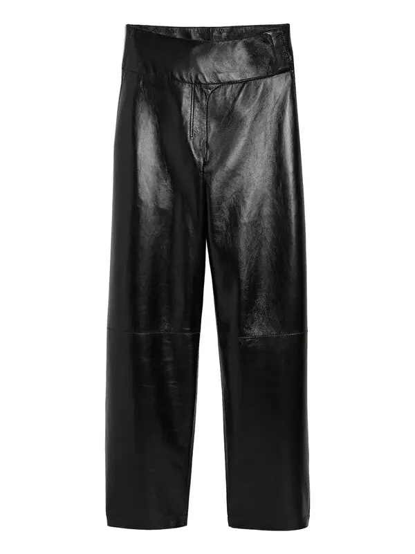 AMI Paris Patent Lamb Leather Wrapped Belted Trousers - Black