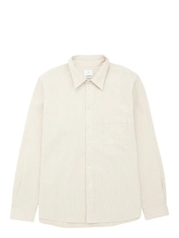Paul Smith Regular-fit Taupe Textured-stripe Shirt - White