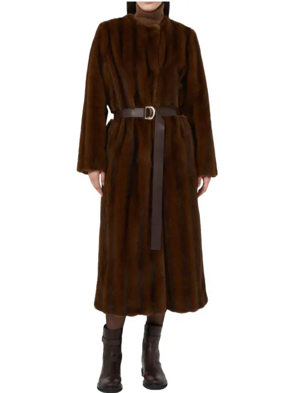 Max Mara Long Sleeved Fur Coat - Hazelnut Color