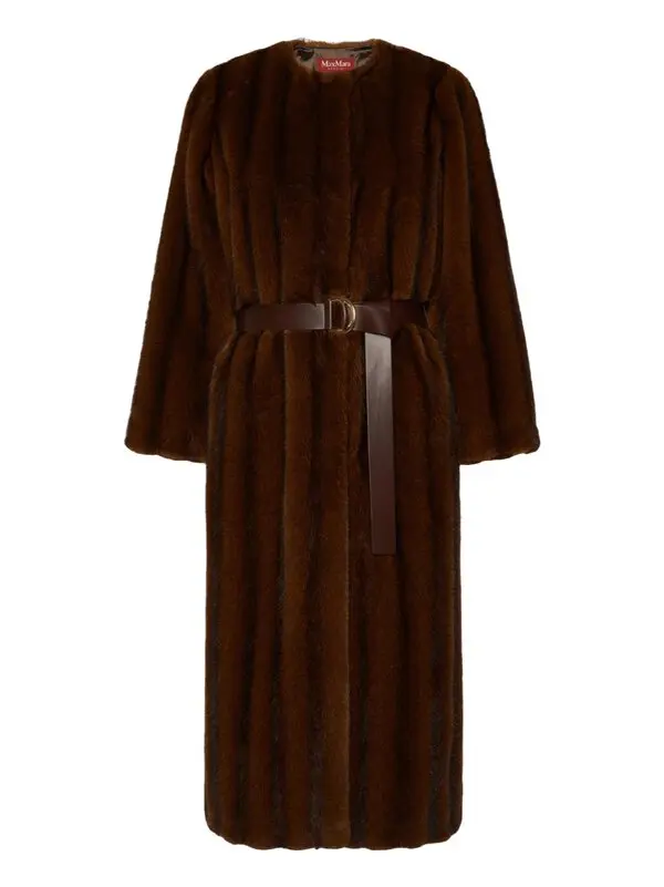 Max Mara Fluffy-textured Long Coat - Hazelnut Color