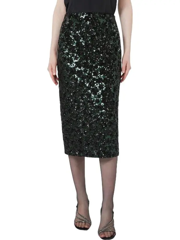 Max Mara Sequined Midi Skirt With Back Slit - Black