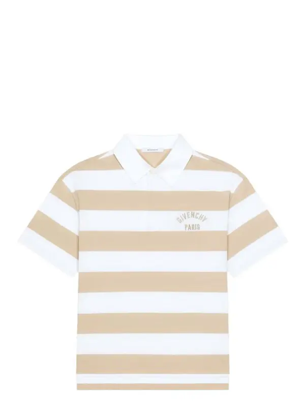 Givenchy Striped Polo In Cotton With Paris Embroidery - White/beige