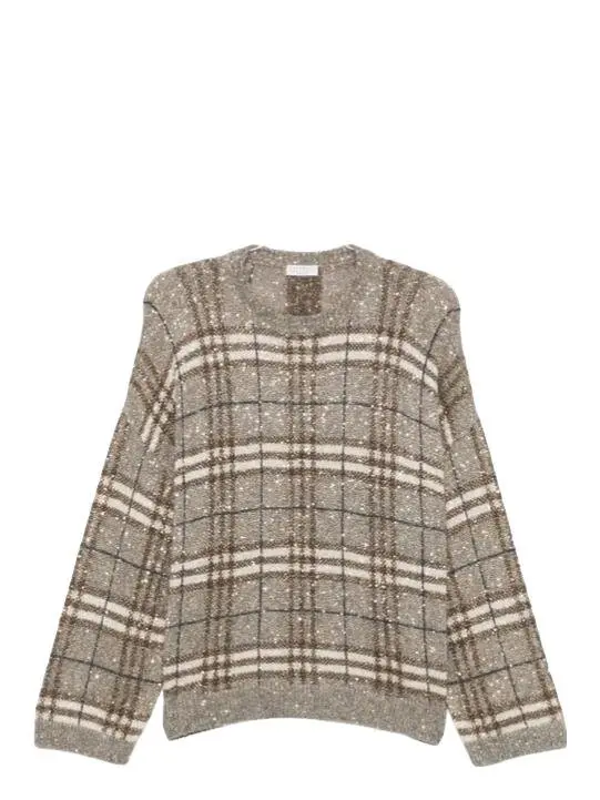 Brunello Cucinelli Sequin-embellished Checked Sweater - Nude