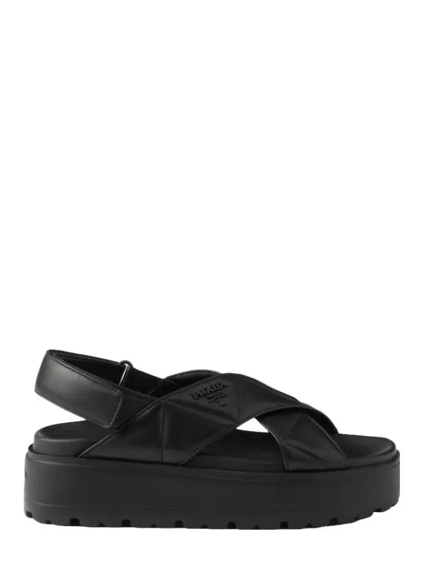 Prada Quilted Leather Platform Sandals With Logo Detail - Black