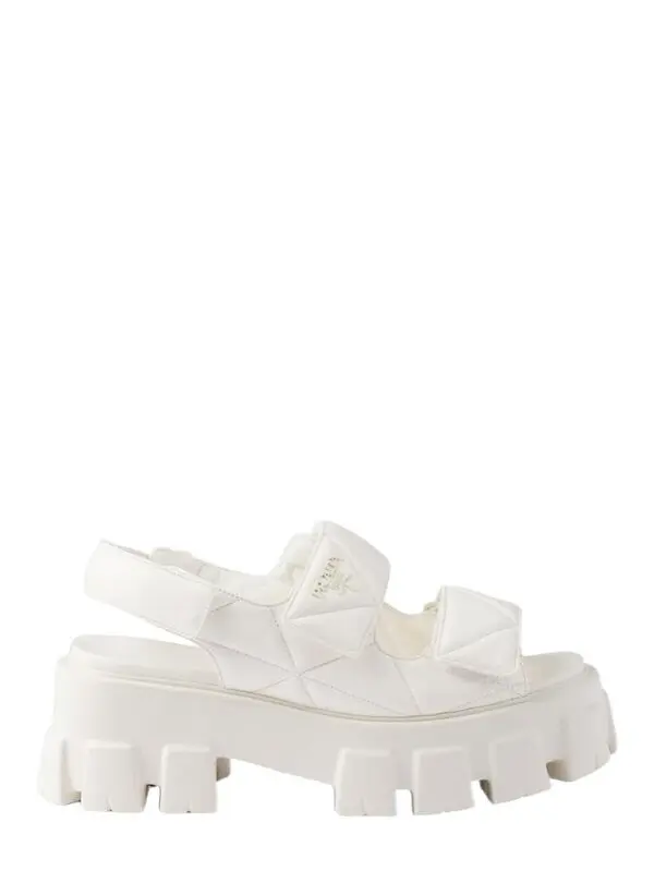 Prada Quilted Logo Flatform Sandals - Ivory